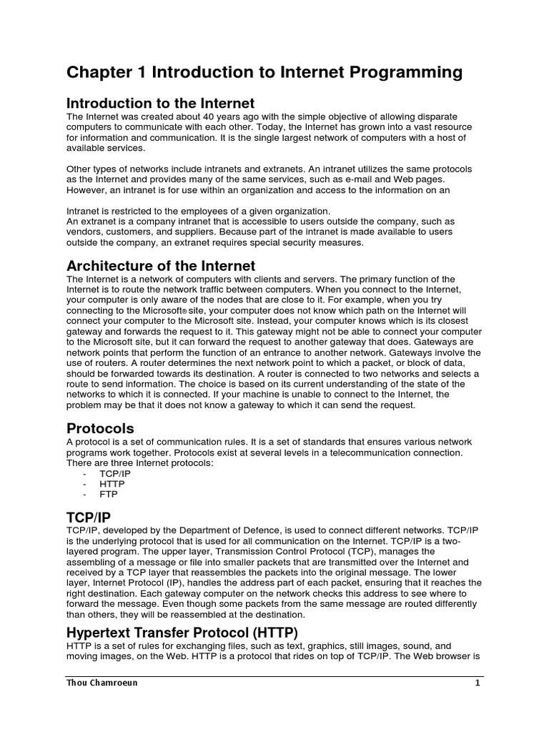 Chapter 1 Introduction To Internet Programming | PDF | Web Server | Internet & Web