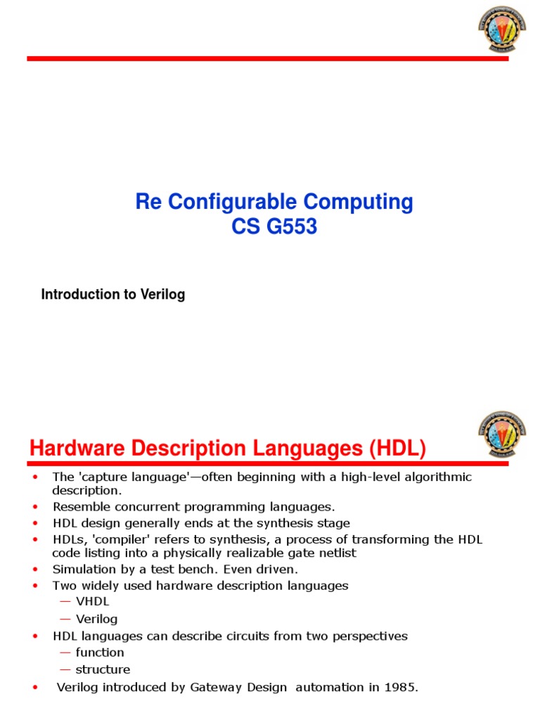 Verilog Lecture Notes Pdf Hardware Description Language Computer Engineering