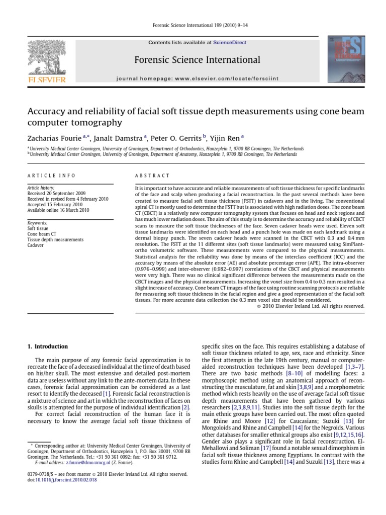 Accuracy and Reliability of Facial Soft Tissue Depth Measurements Using ...