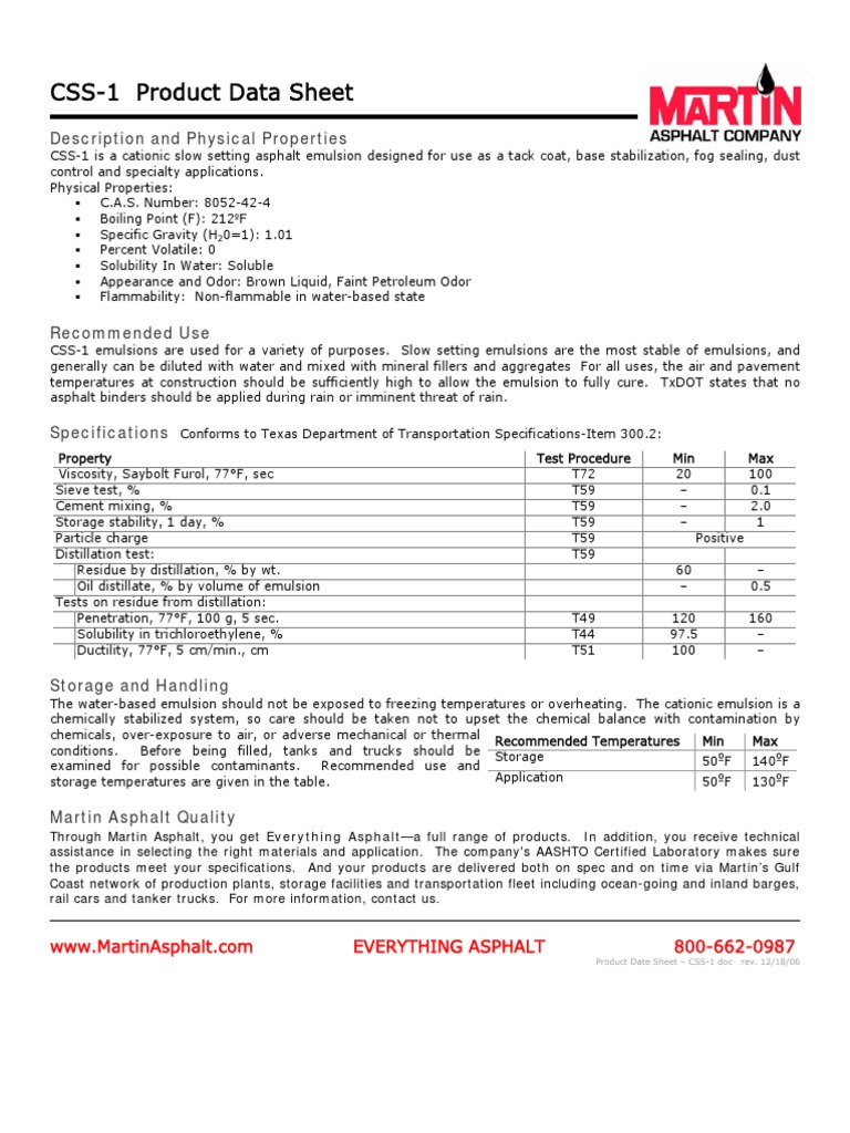 CSS-1 Product Data Sheet: Description and Physical Properties ...