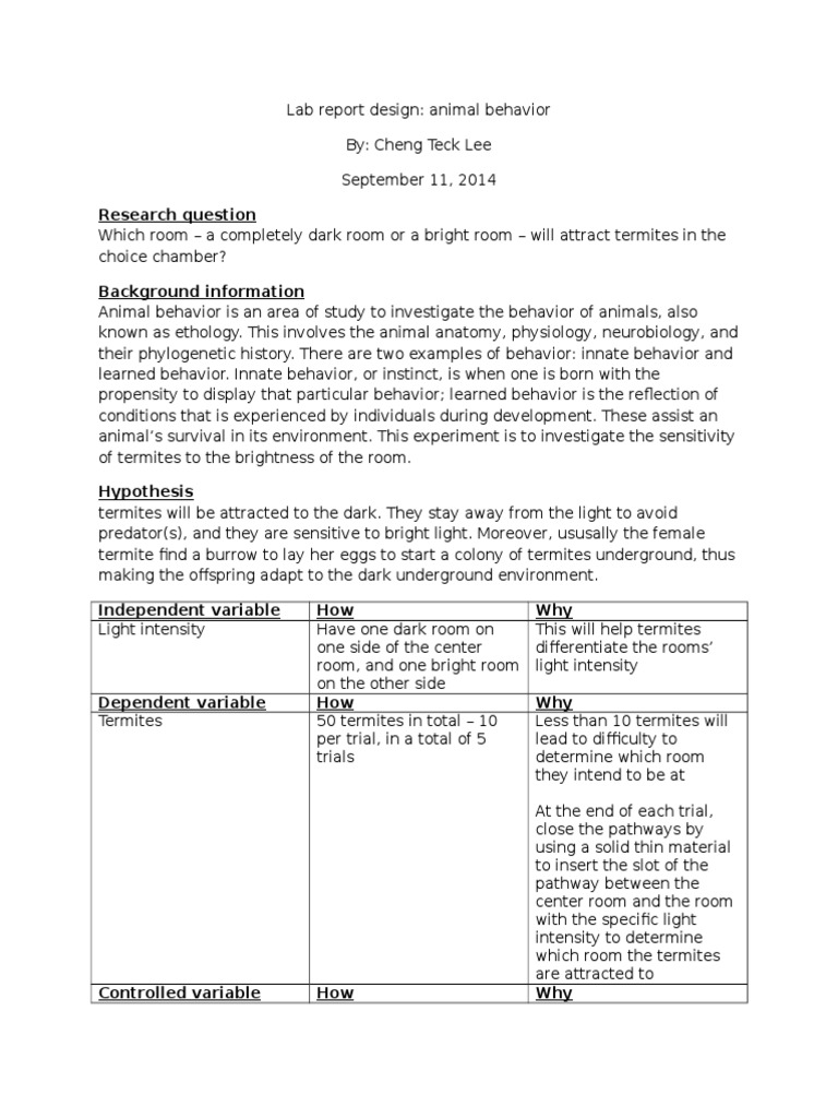 Lab Report Design On Animal Behavior | PDF | Ethology | Instinct