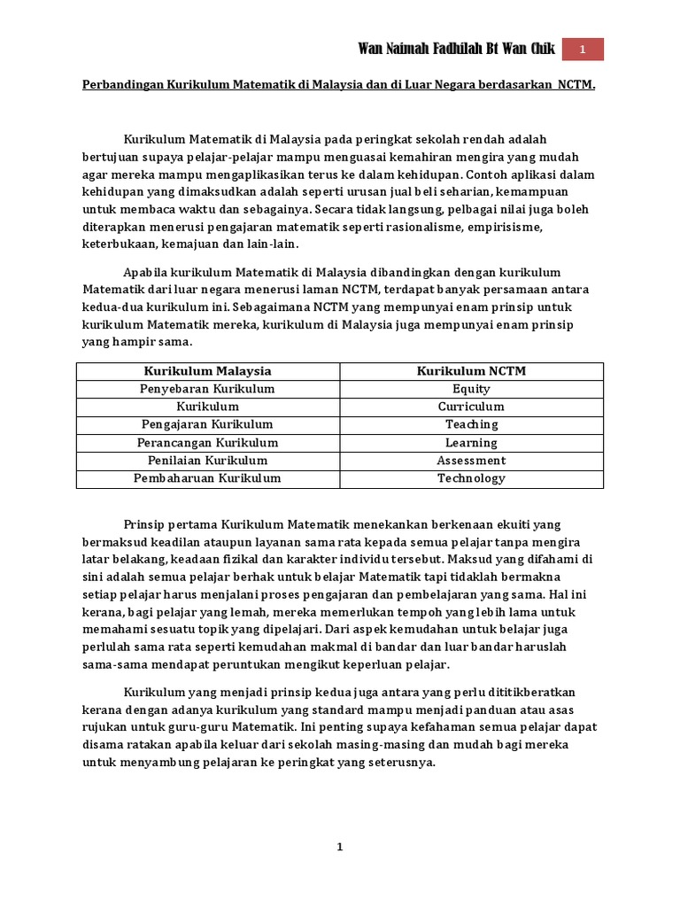 Perbandingan Kurikulum Matematik NCTM | PDF