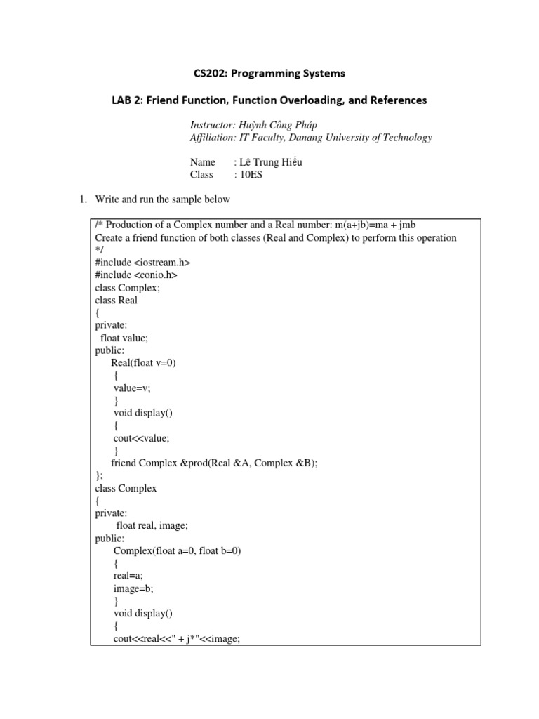 CS202 Lab2submission LeTrungHieu 10ES | PDF | Array Data Structure | Matrix (Mathematics)