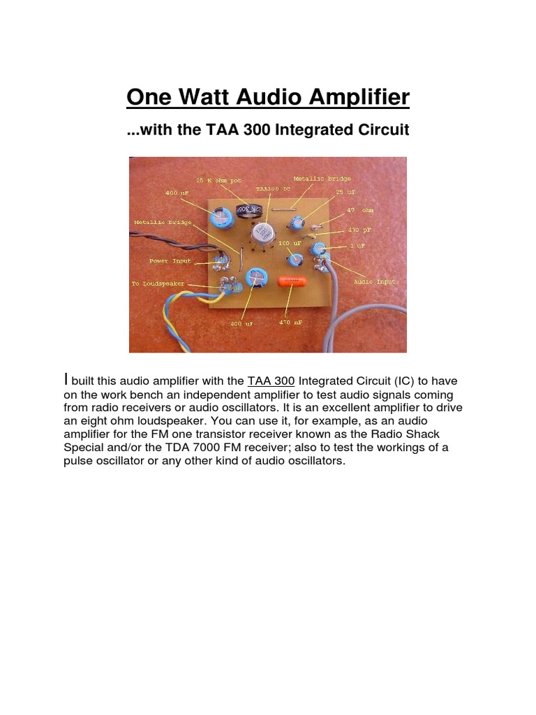 1 W Audio Amplifier | PDF | Amplifier | Electronic Circuits