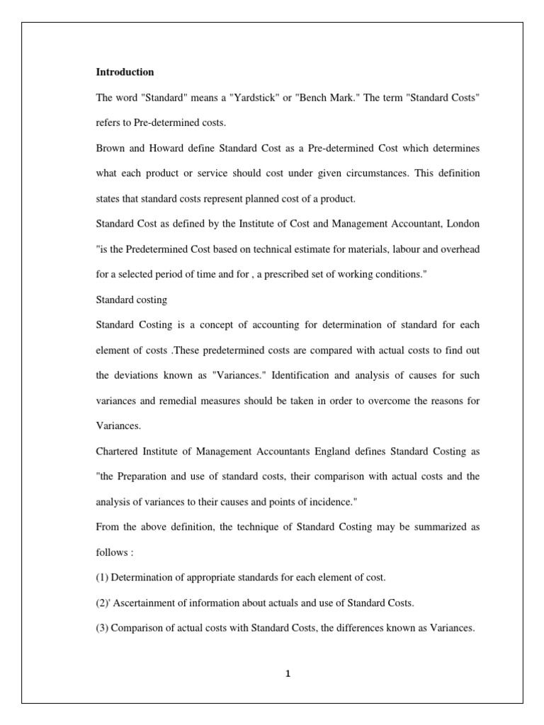 Meaning of Standard Cost and Standard Costing | PDF | Profit ...