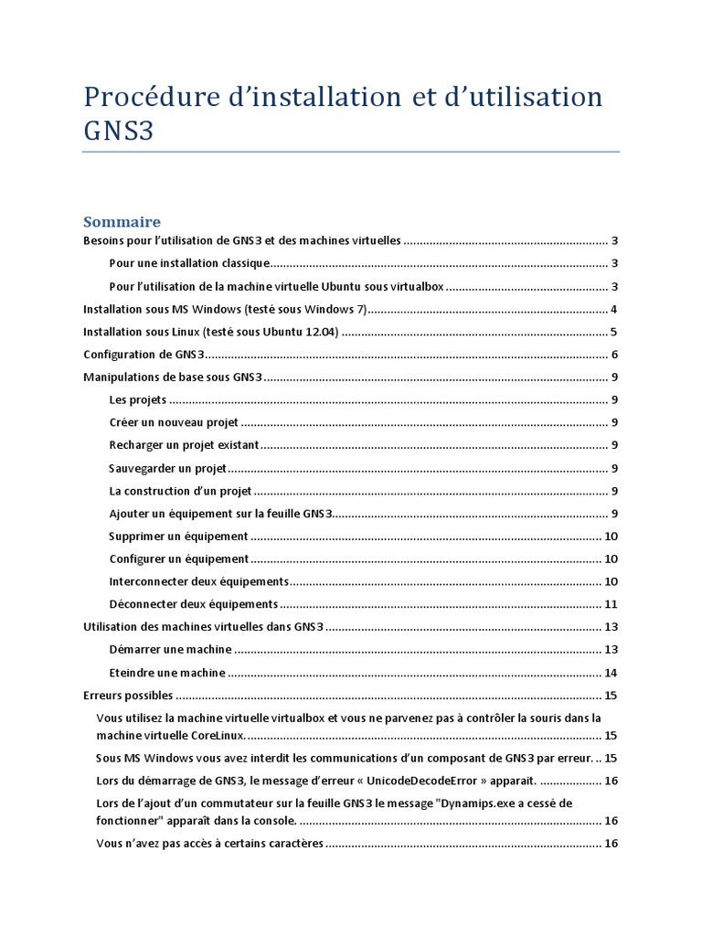 Guide d'Installation et Configuration GNS3 | PDF | Machine virtuelle | Système d'exploitation