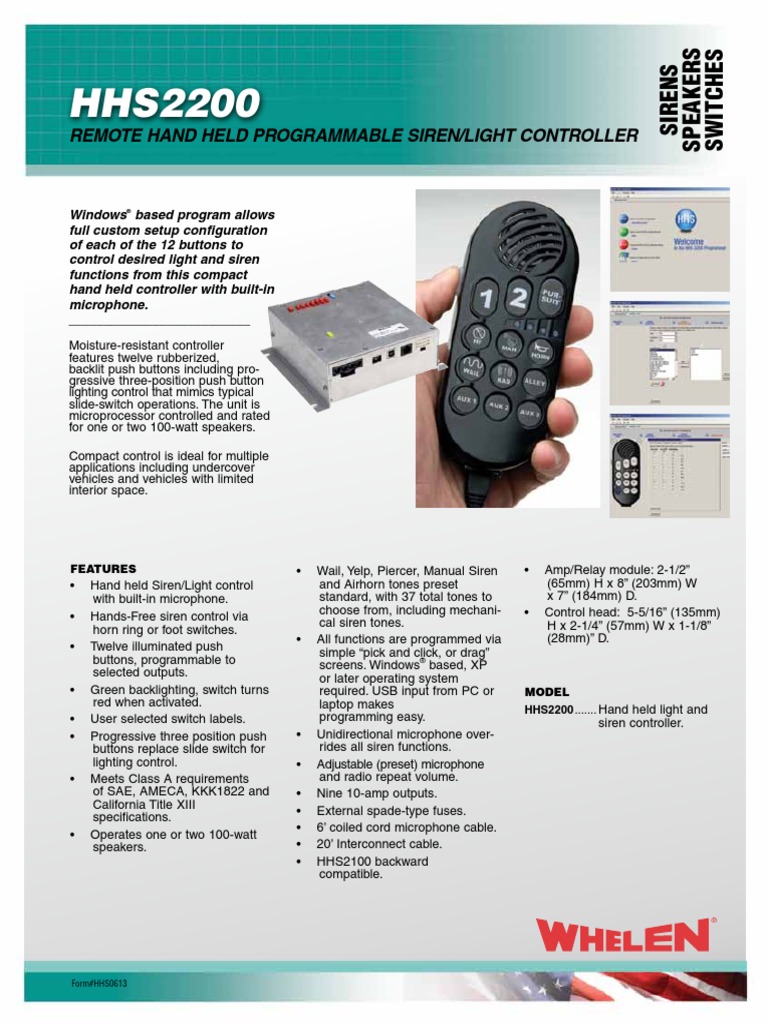 HHS2200 Hand Held Programmable Siren Switch Control | PDF | Microphone ...