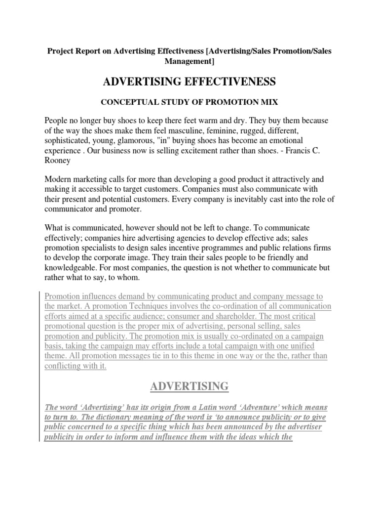 Project Report On Advertising Effectiveness | PDF | Advertising | Sales