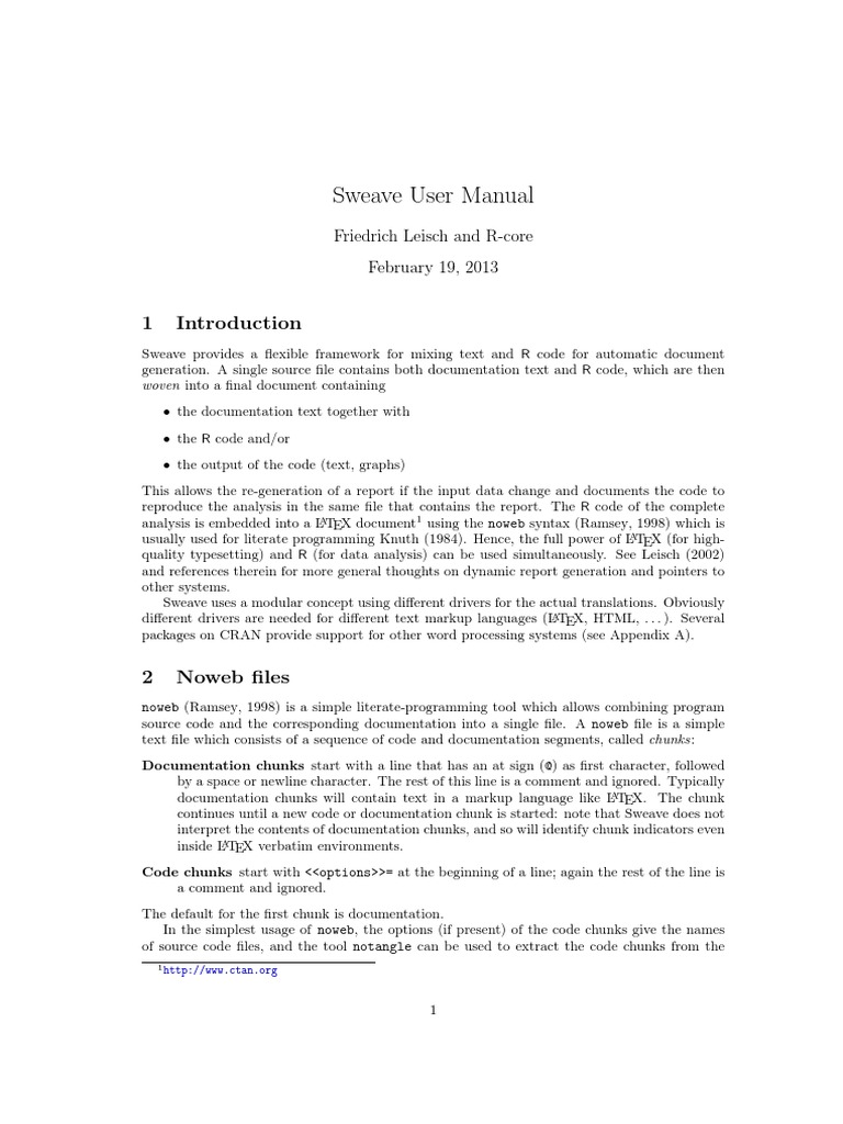 Sweave User Manual: Friedrich Leisch and R-Core February 19, 2013 | PDF ...