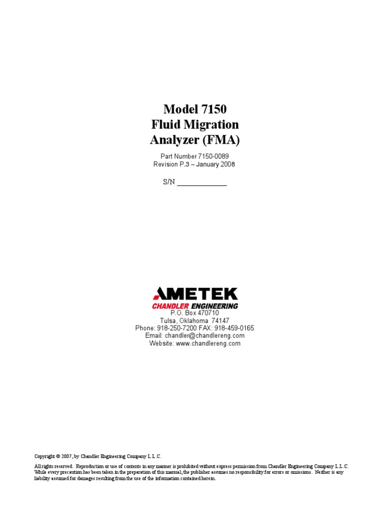Model 7150 Fluid Migration Analyzer (FMA) : Part Number 7150-0089 ...