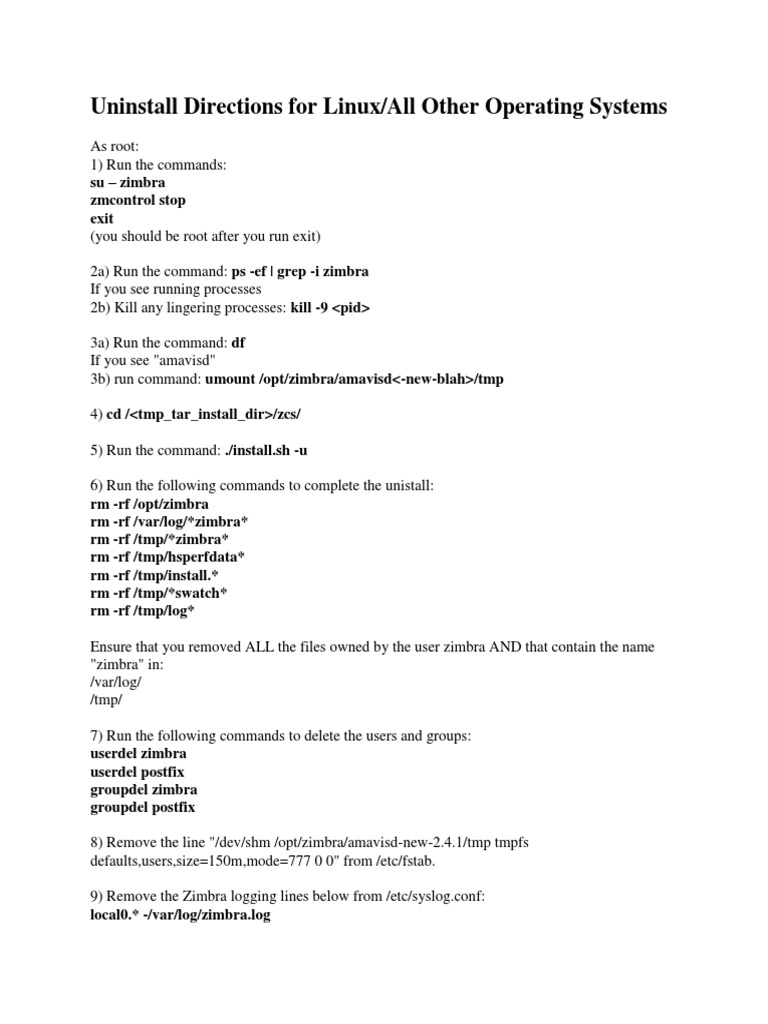 Zimbra Uninstallation Guide for Linux | PDF | Computers