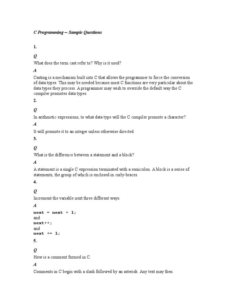 C Programming Sample Questions C Programming Language Subroutine 2404