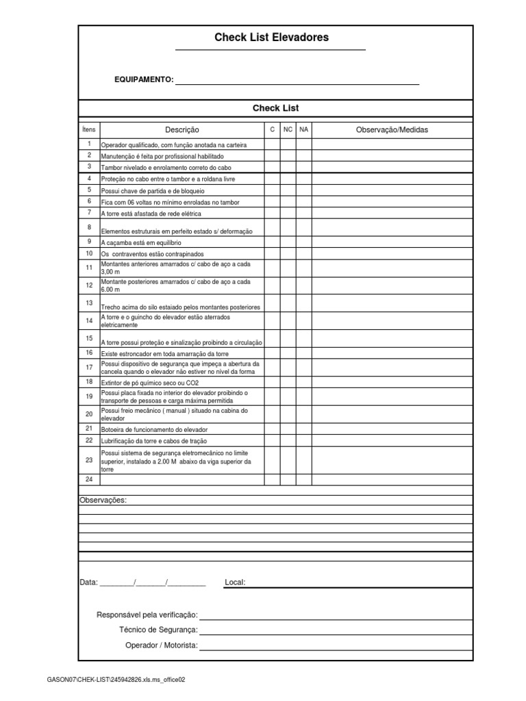 Check List - Elevadores | PDF