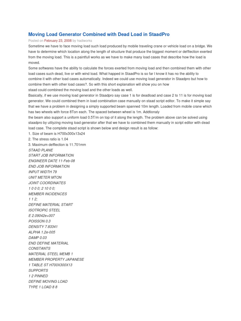 Moving Load Generator Combined With Dead Load in | PDF | Engineering ...
