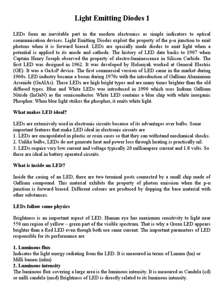 Light Emitting Diodes 1: What Makes LED Ideal? | PDF | Light Emitting ...