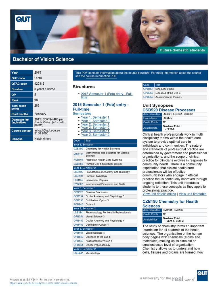 Bachelor of Vision Science | PDF | Optometry | Human Eye