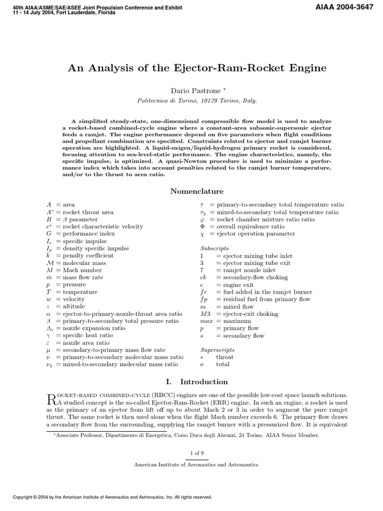 An Analysis of The Ejector-Ram-Rocket Engine | PDF | Rocket | Rocket Propellant
