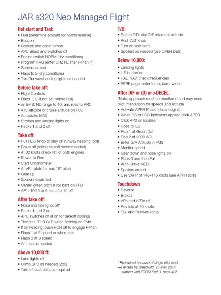 JAR A320 Neo Checklist-Rev4 | PDF | Takeoff | Aerospace Engineering