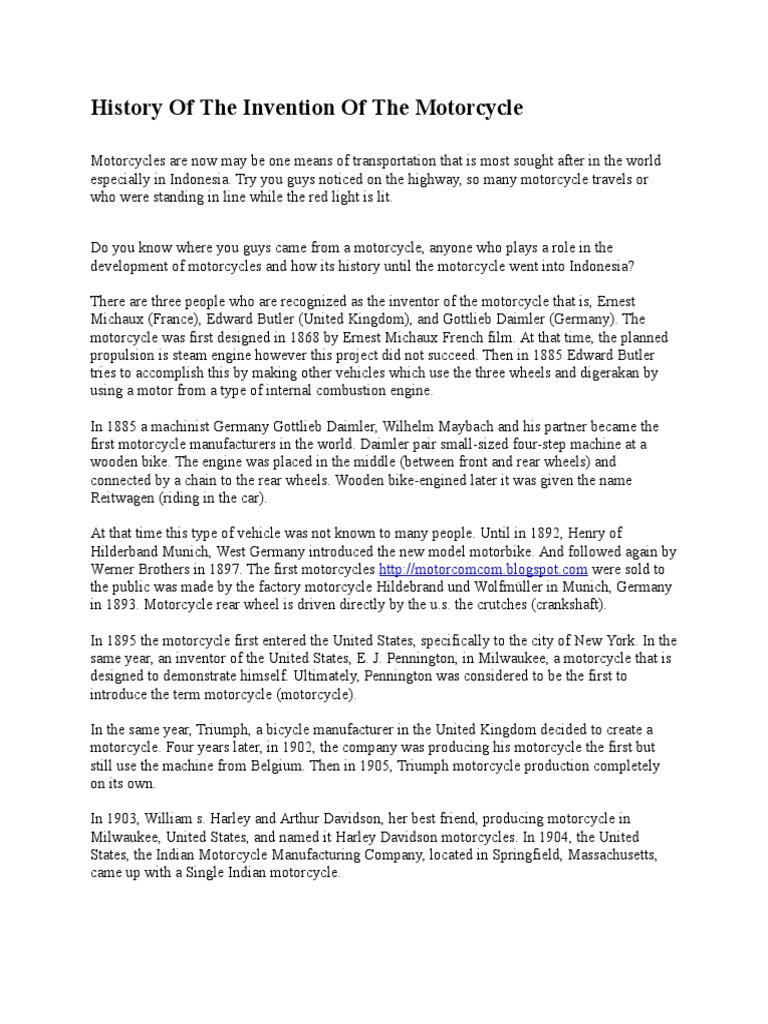 History of The Invention of The Motorcycle | PDF | Motorcycle | Engines