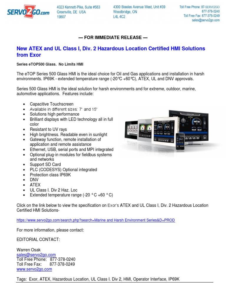 New ATEX HMI Solutions From Exor | PDF