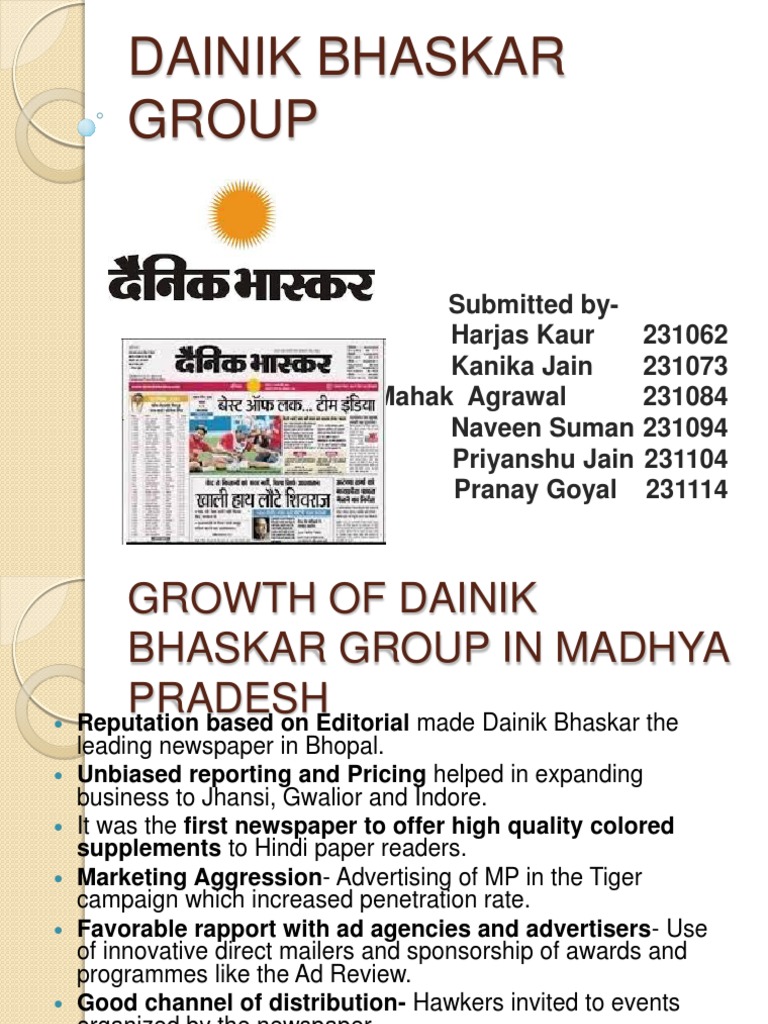 Dainik Bhaskar - Group 2 - fmg23 B | PDF | Newspapers | Newspaper ...