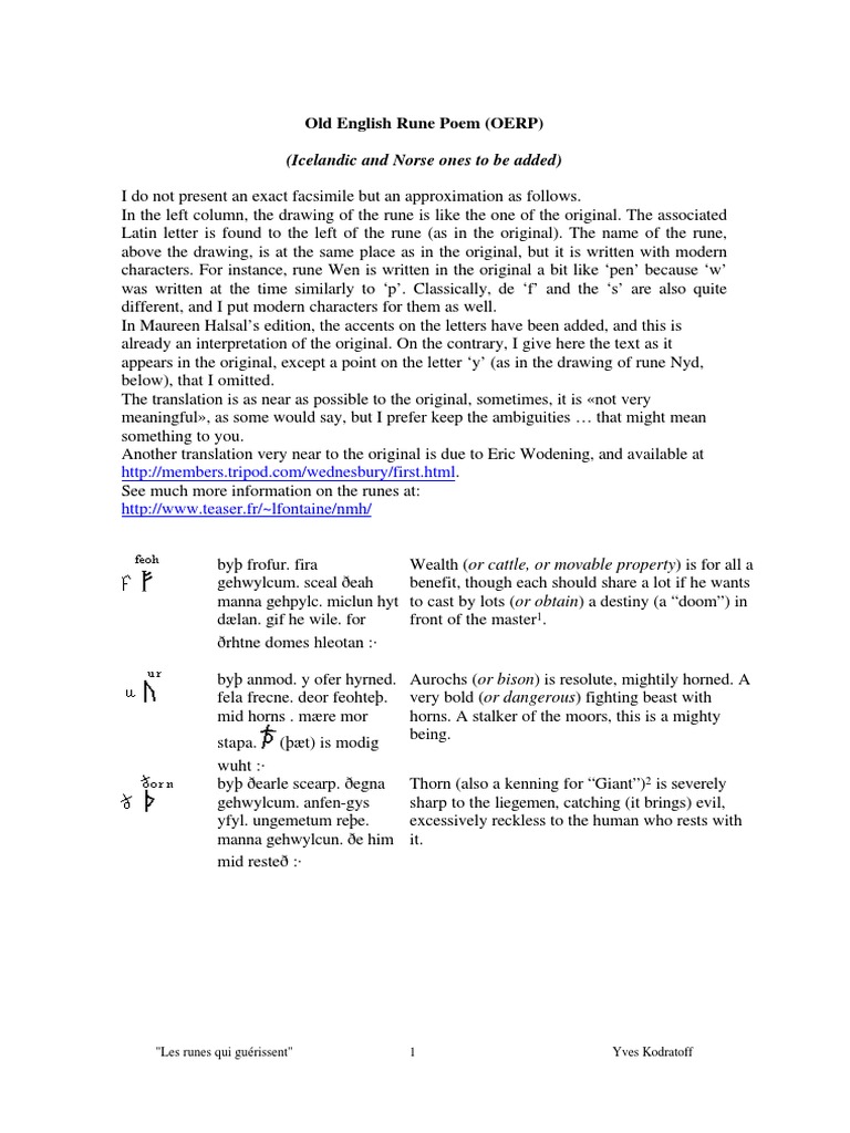 (Icelandic and Norse ones to be added): Old English Rune Poem (OERP)