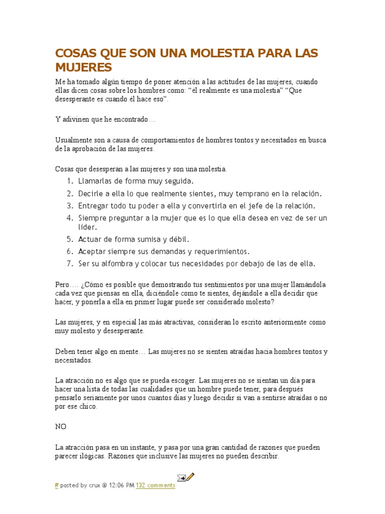 Cosas Que Son Una Molestia Para Las Mujeres