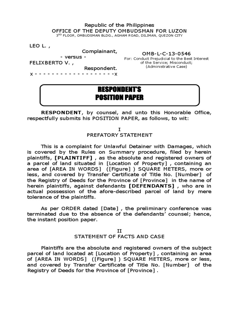 Position Paper | PDF | Eviction | Lawsuit