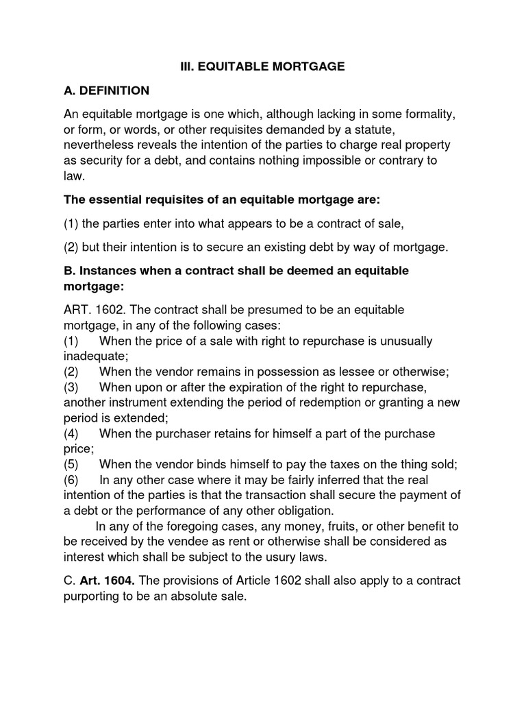 Iii. Equitable Mortgage A. Definition | Download Free PDF | Mortgage ...