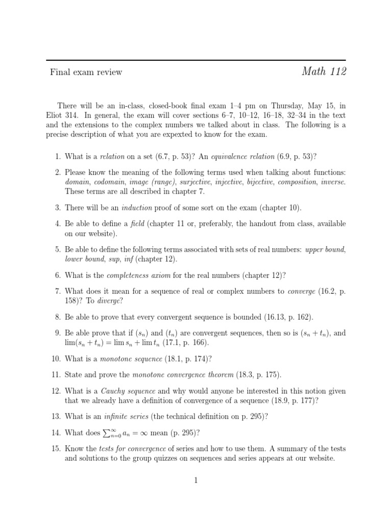 Final Exam Review: Math 112 | PDF | Teaching Mathematics | Mathematical ...