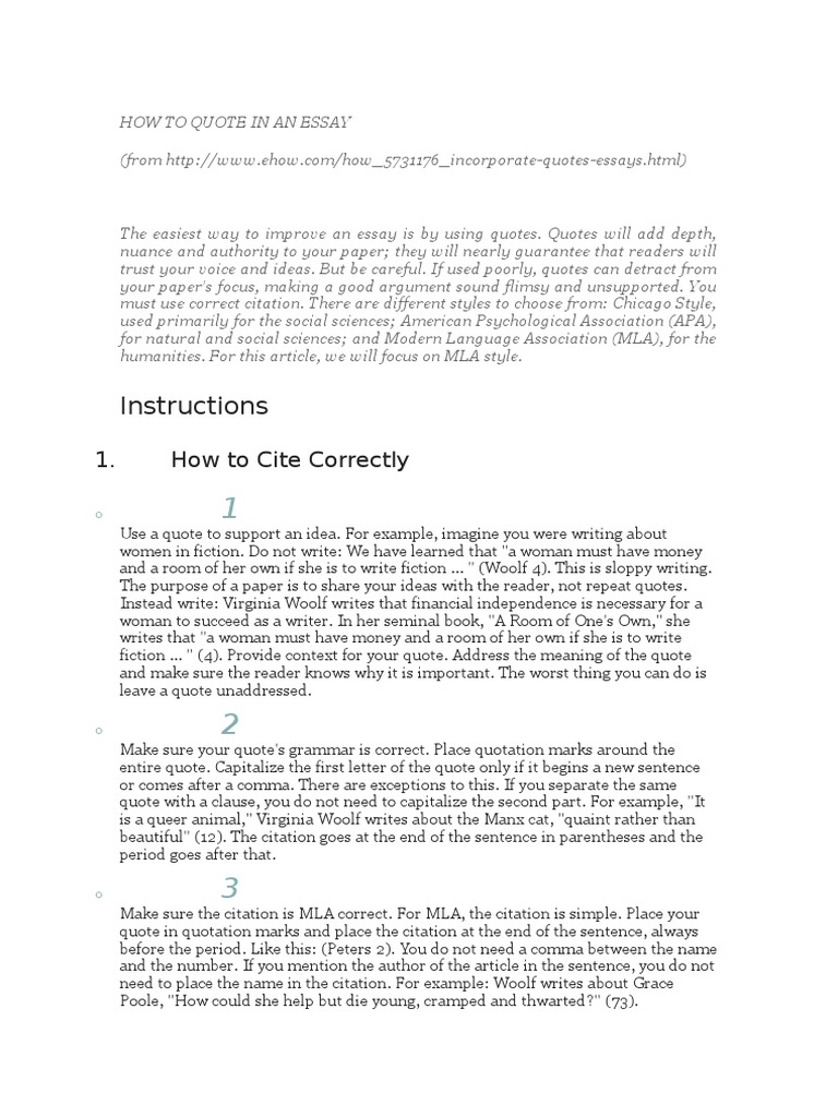 How To Quote in An Essay | PDF | Ellipsis | Citation