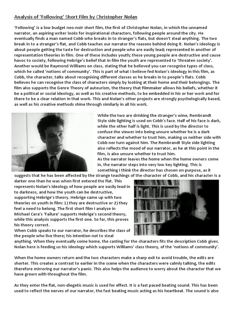 Following - Short Film Analysis | PDF | Ideologies | Narration