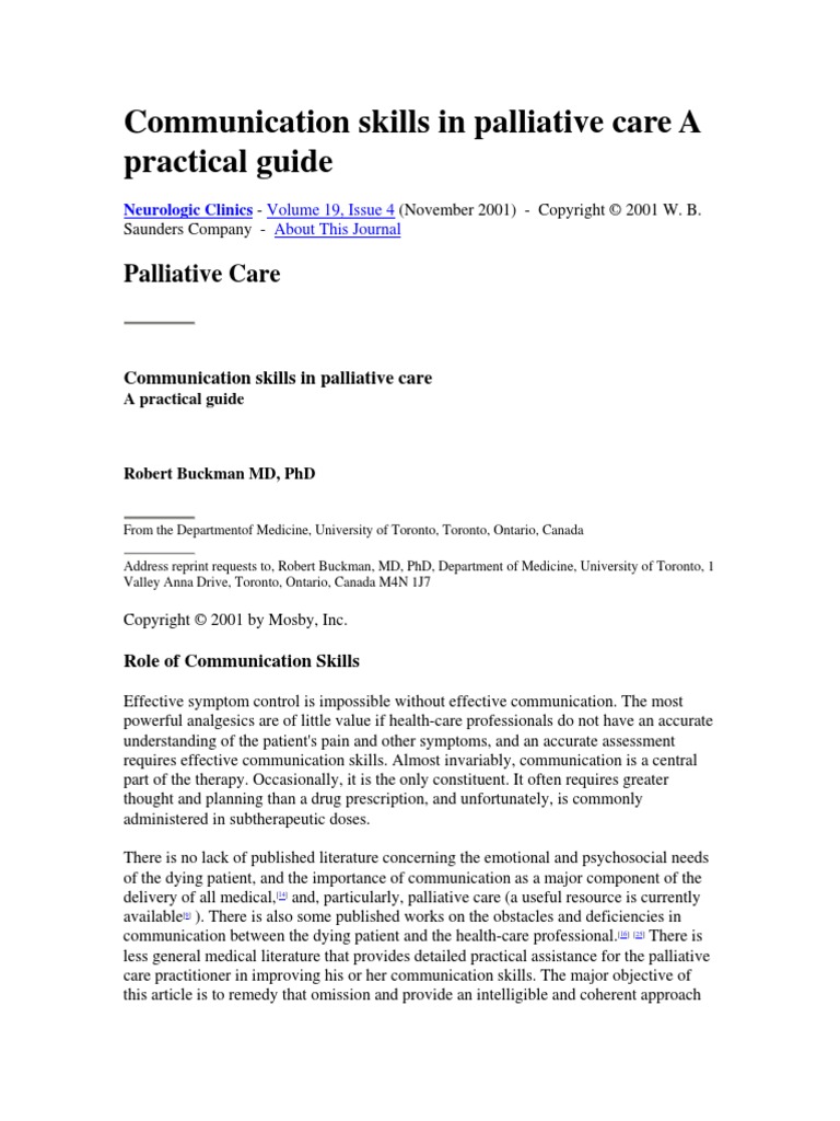 Communication Skills in Palliative Care A Practical Guide | PDF ...