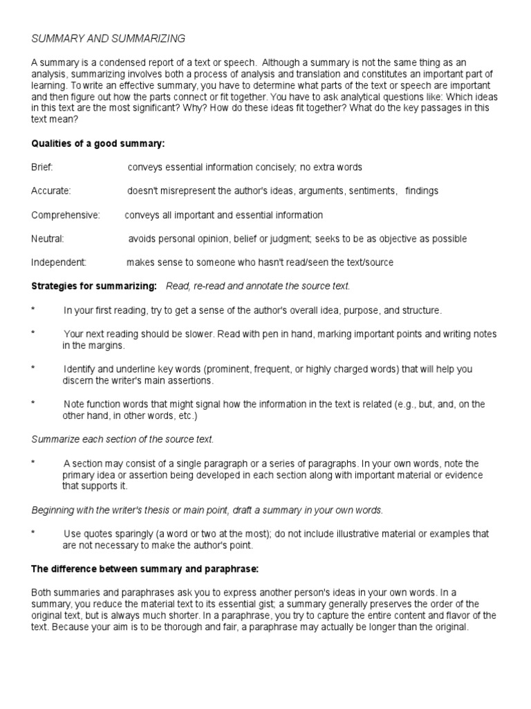 Summary And Summarizing: Qualities of a good summary | Information ...