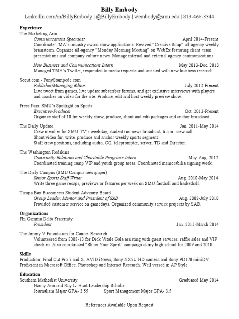 Billy Embody Resume | PDF | Newspapers | Twitter