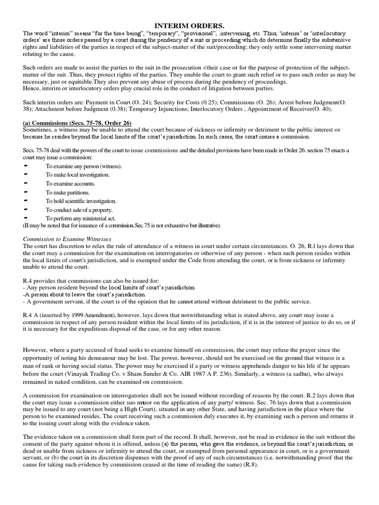 Interim Orders.: (A) Commissions (Secs. 75-78, Order 26) | PDF ...
