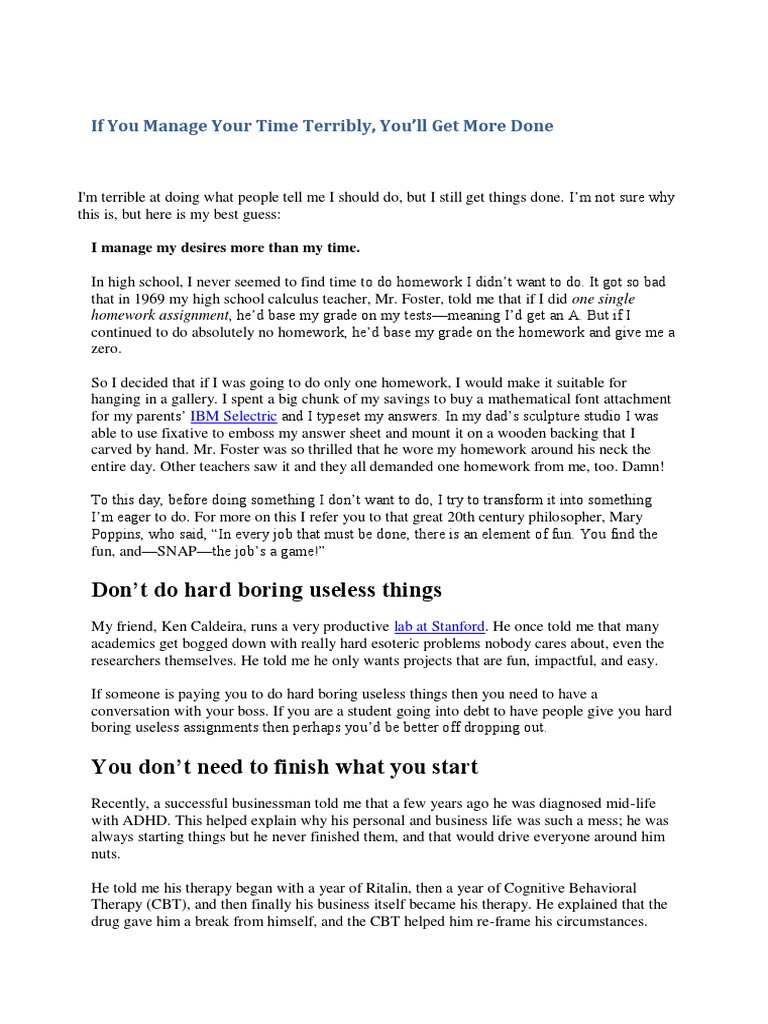 Manage Your Time | PDF | Cognitive Behavioral Therapy | Positive Psychology