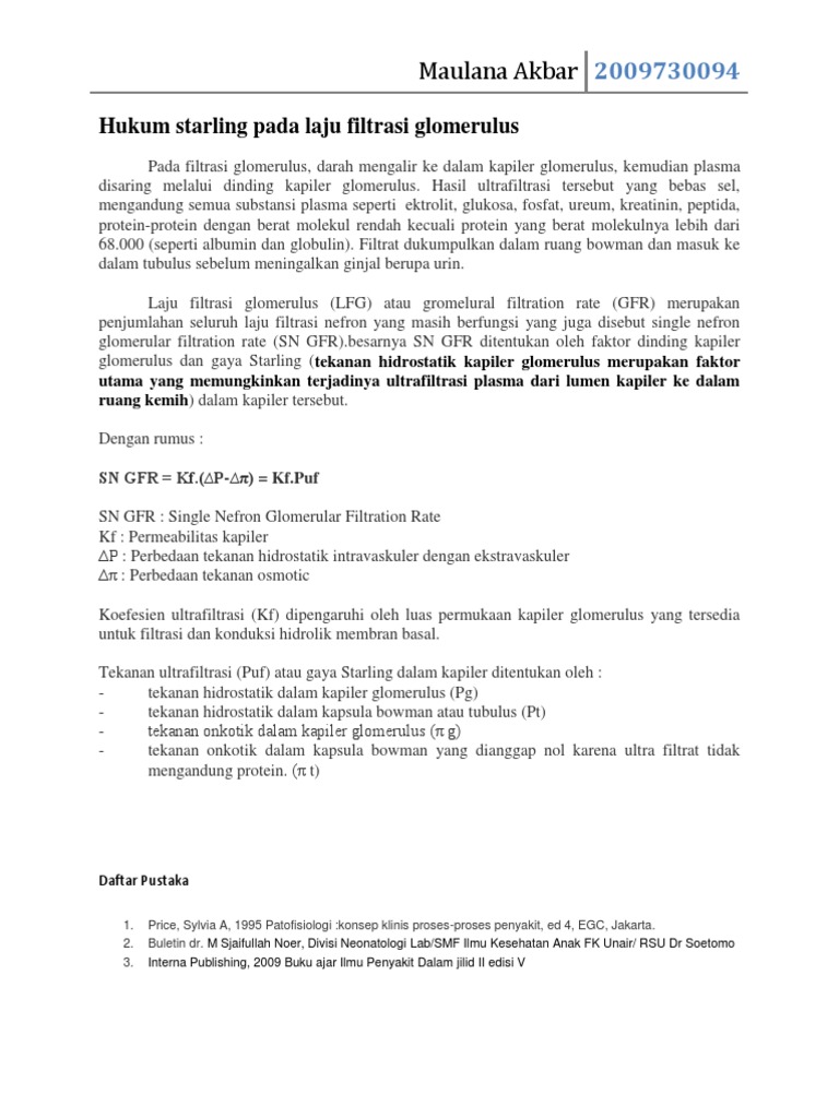 Hukum Starling Pada Laju Filtrasi Glomerulus | PDF