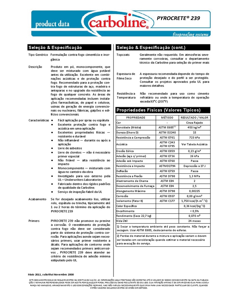 Pyrocrete 239 PT-BR PDF | PDF | Mecânica de continuidade | Materiais