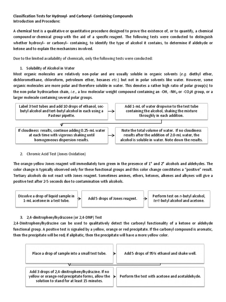 Hydroxyl and Carbonyl Test Classifications | PDF | Alcohol | Aldehyde