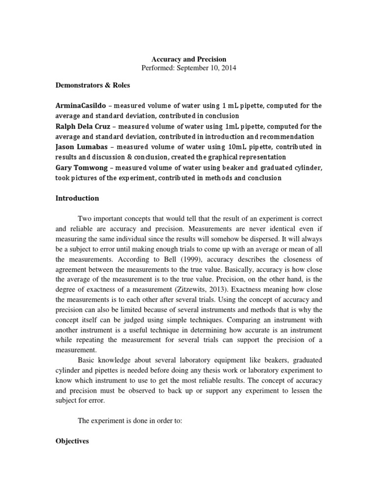 Accuracy and Precision Formal Report | PDF | Accuracy And Precision ...