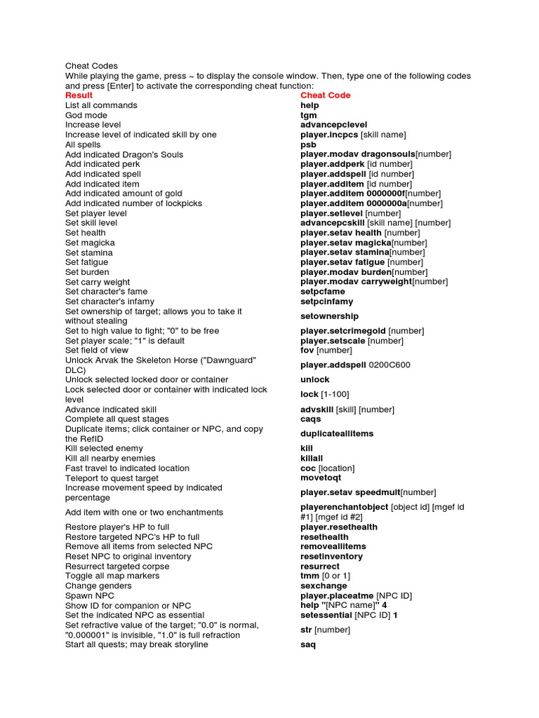 Cheat Codes Skyrim | Werewolves | Vampires