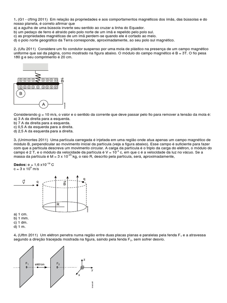 Lista de Exercício - Eletromag | PDF | Campo magnético | Magnetismo