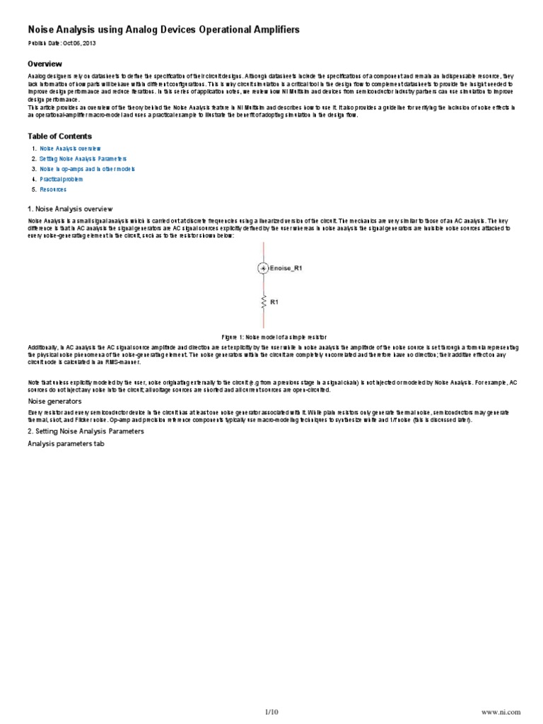 NI-Tutorial-14516-En - Noise Analysis in Multisim | PDF | Operational ...