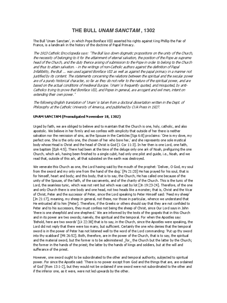 Unam Sanctam | PDF | Pope | Saint Peter