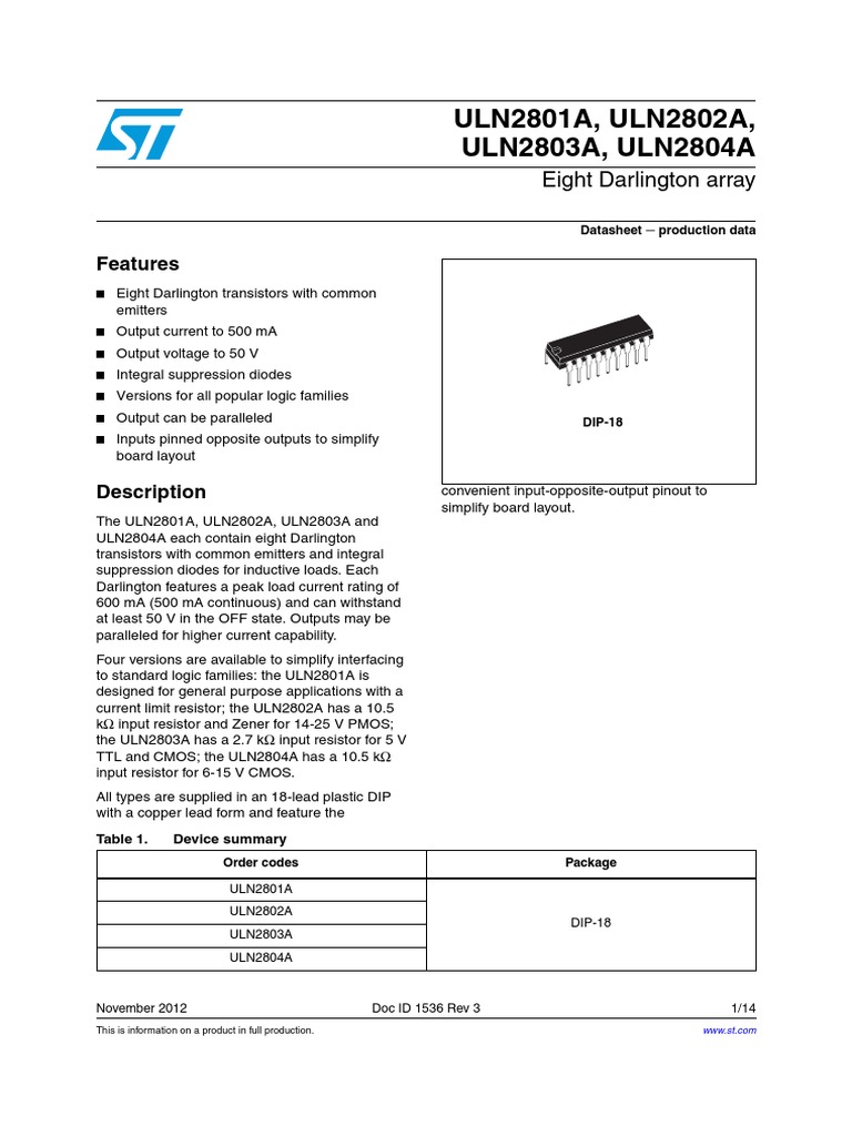 Uln2801a Uln2802a Uln2803a Uln2804a | PDF | Cmos | Electronic Circuits