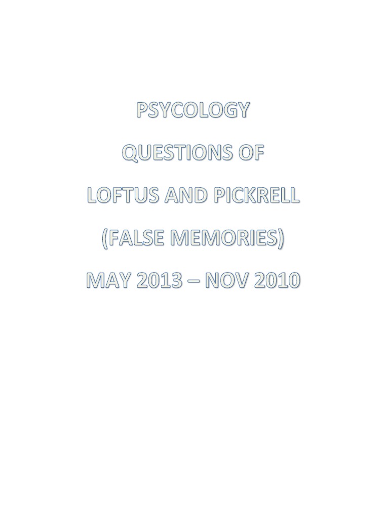 Psyco Loftus N Pickler False Memory | PDF | Recall (Memory) | Memory