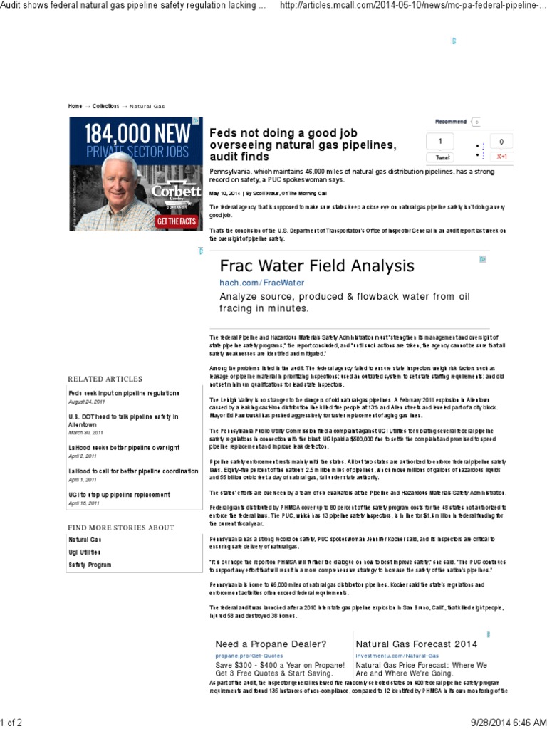 Audit Shows Federal Natural Gas Pipeline Feds Not Doing A Good Job ...