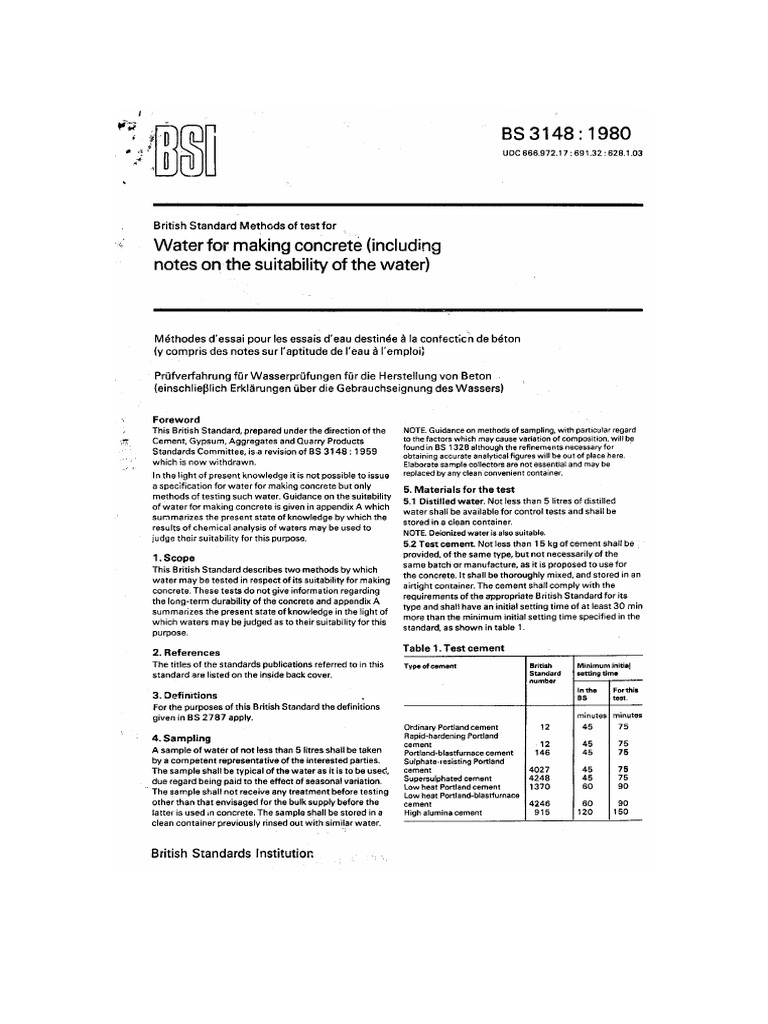 Mixing Water Specification BS 3148 | PDF