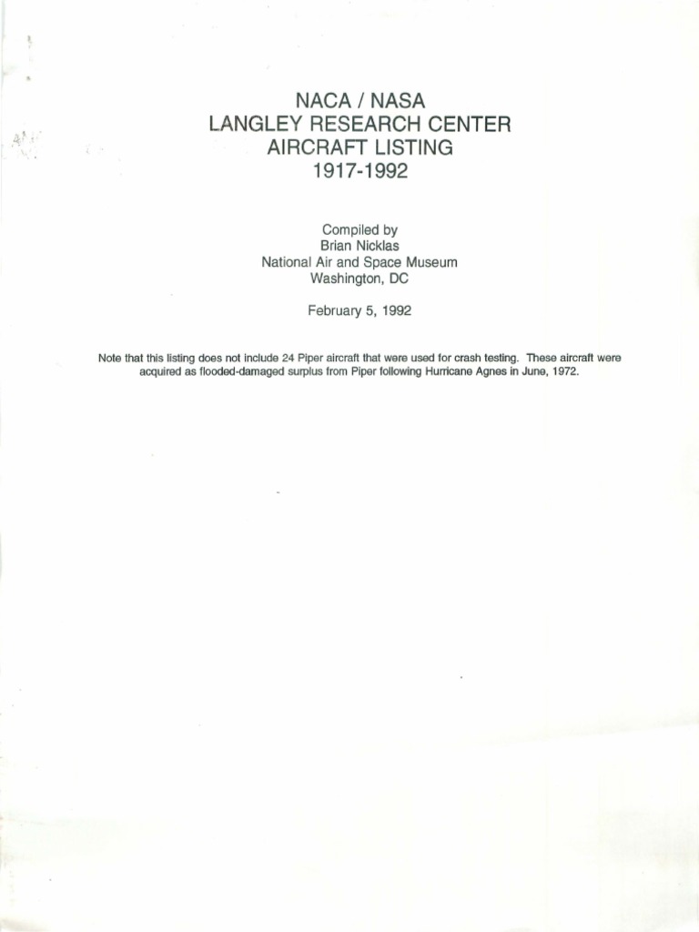 NACA Aircraft List | PDF | Travel | Technology & Engineering